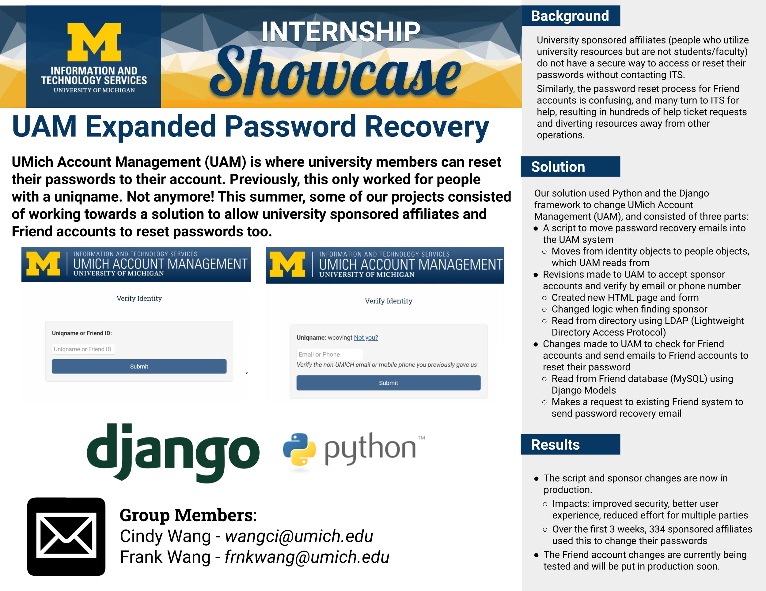 UAM Password Recovery for Sponsors and Friends / ITS Summer Internship Program